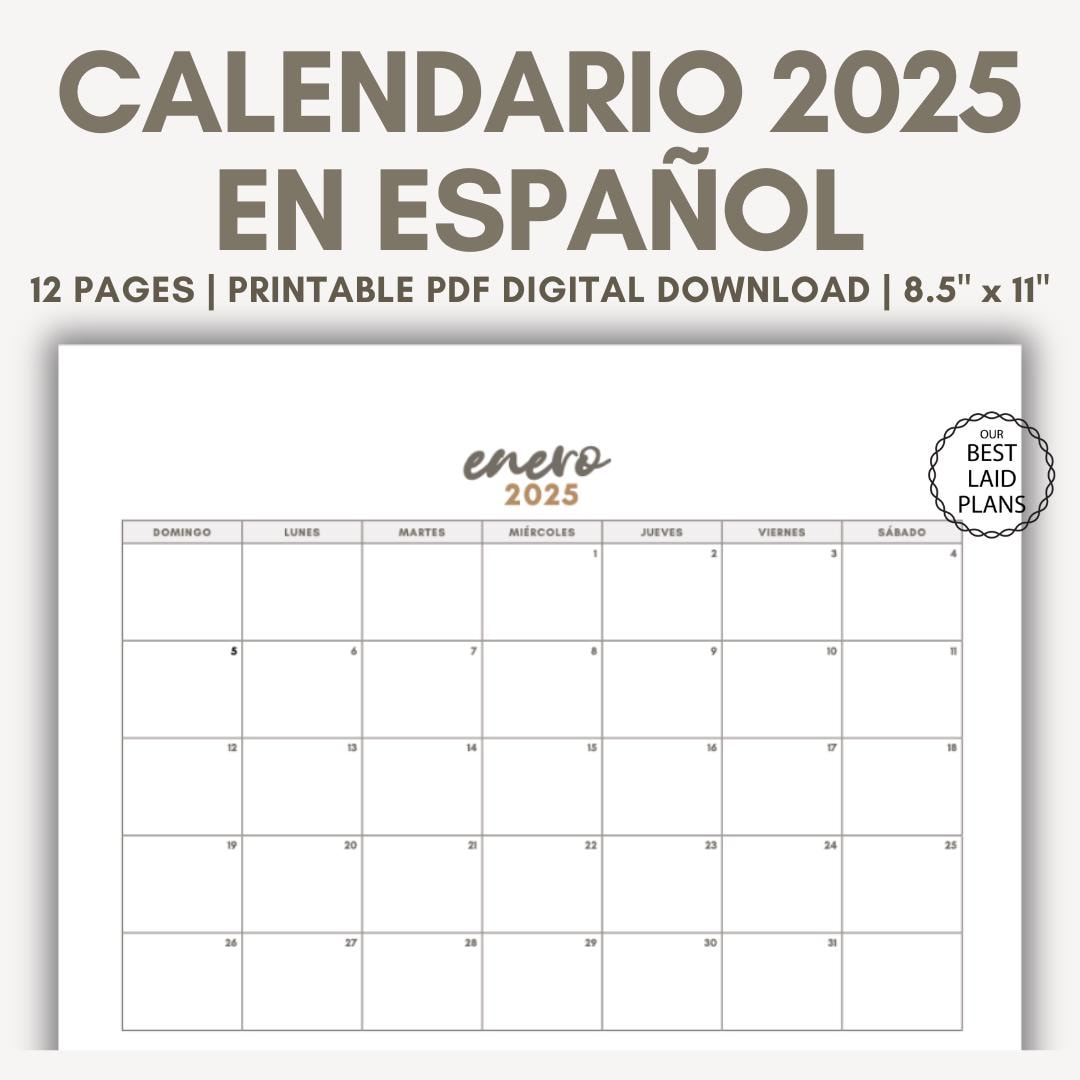 2025 Calendar Spanish Printable Spanish Calendar Calendario En Espanol ...