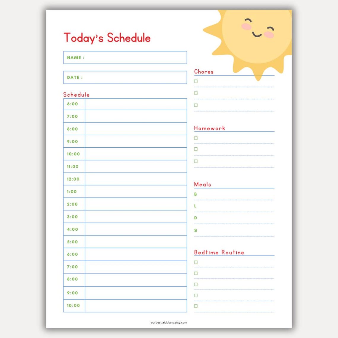 Kids Daily Routine Printable PDF, Kids Daily Planner, Kids Daily ...