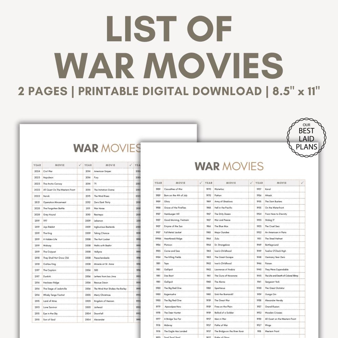 Best War Movies List, Best War Movies Printable, Best War Movies List PDF, Best Military Film ...