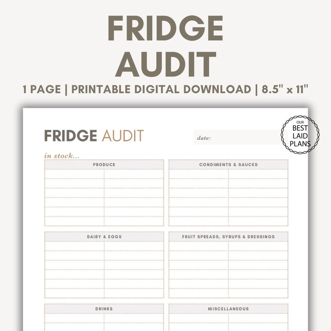 Fridge Restock Audit Printable Fridge Inventory Fridgescaping Kitchen ...