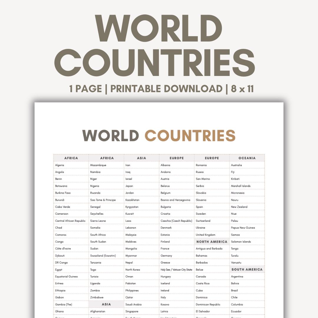 List of Countries of the World Countries List World Countries List ...