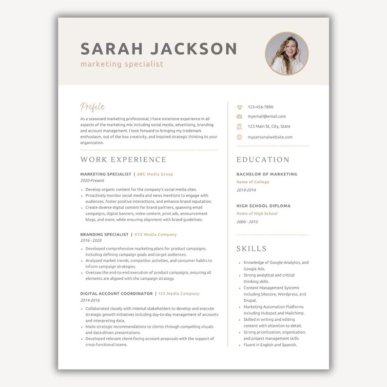 Resume Template With Headshot Photo Picture Canva CV Template Minimal ...