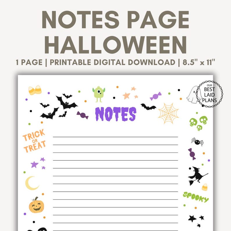 Halloween Notes Page Printable PDF Halloween Notes Digital Download ...