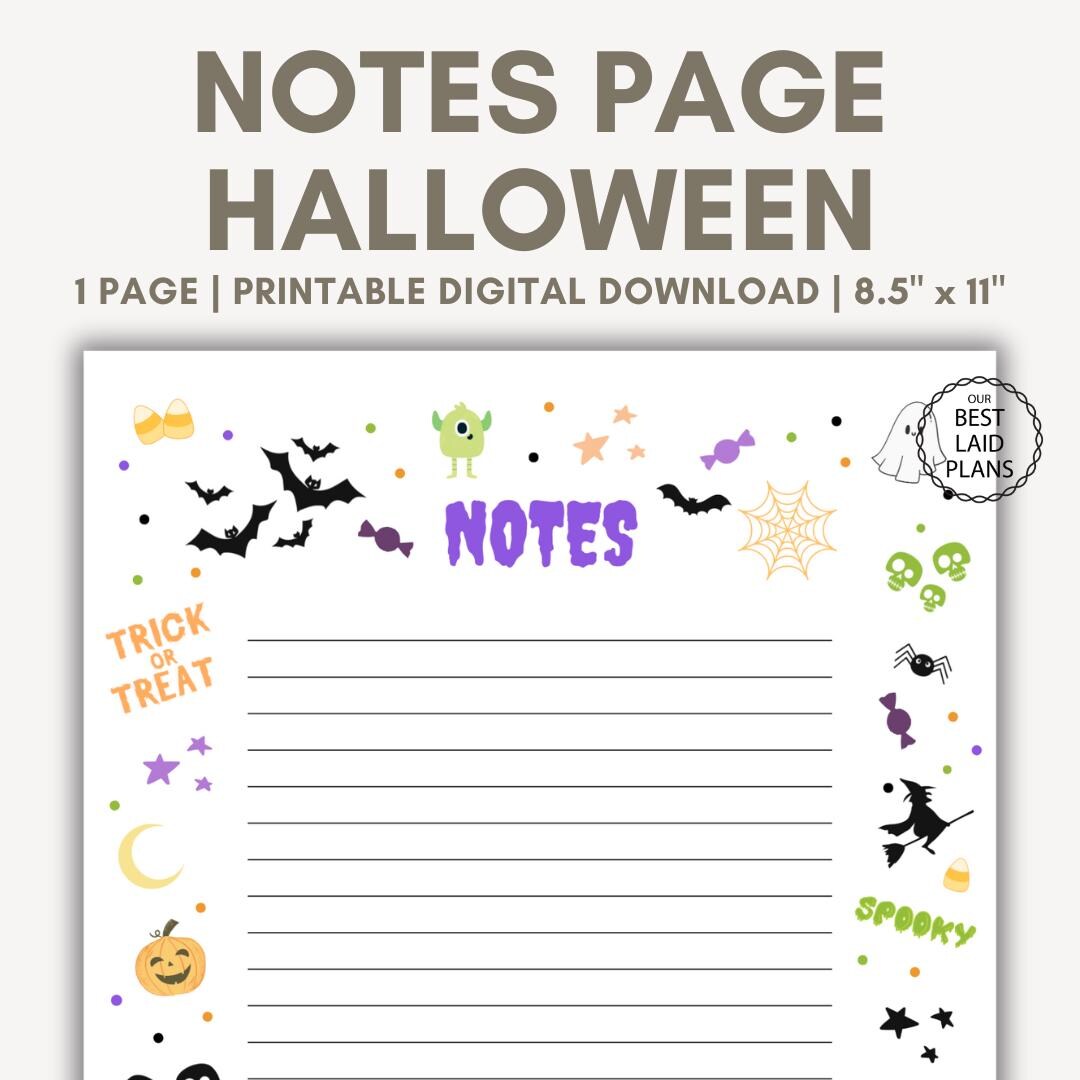 Halloween Notes Page Printable PDF Halloween Notes Digital Download ...