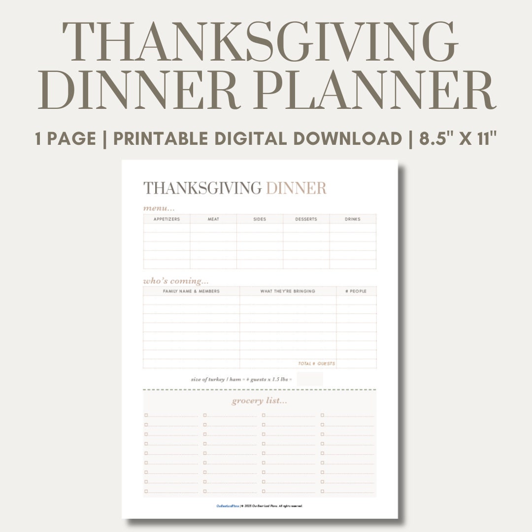 Thanksgiving Planner Printable Thanksgiving Dinner Planner - Etsy