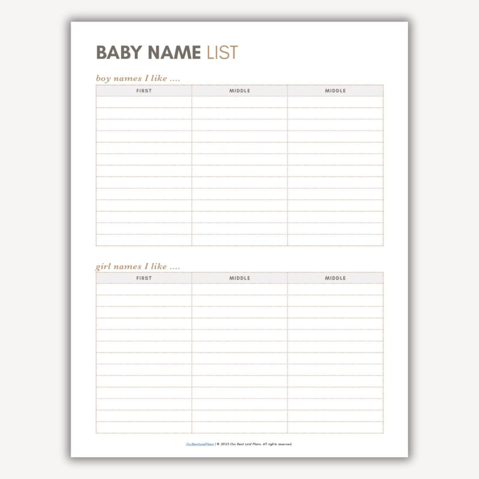 Baby Name Tracker, Baby Name List Printable Planner Page PDF Baby One ...