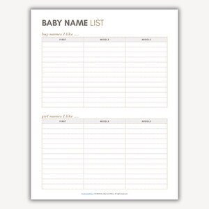 Baby Name Tracker, Baby Name List Printable Planner Page PDF Baby One ...