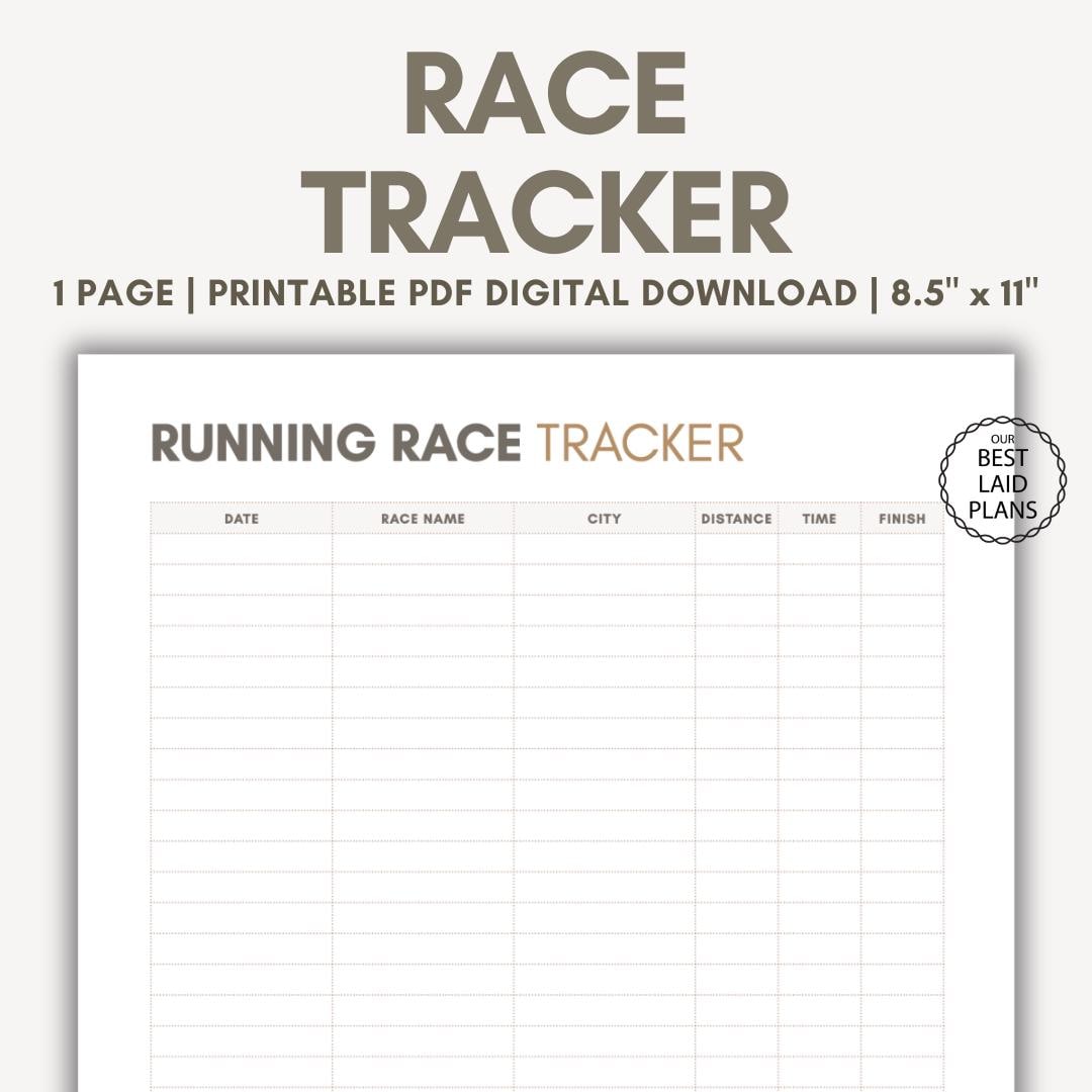 Running Race Tracker Printable PDF Digital Download Marathon Tracker ...