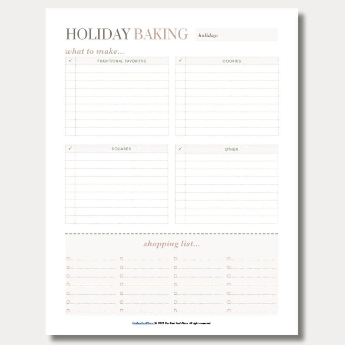 Holiday Baking Planner Printable, Holiday Baking Tracker Planner PDF ...