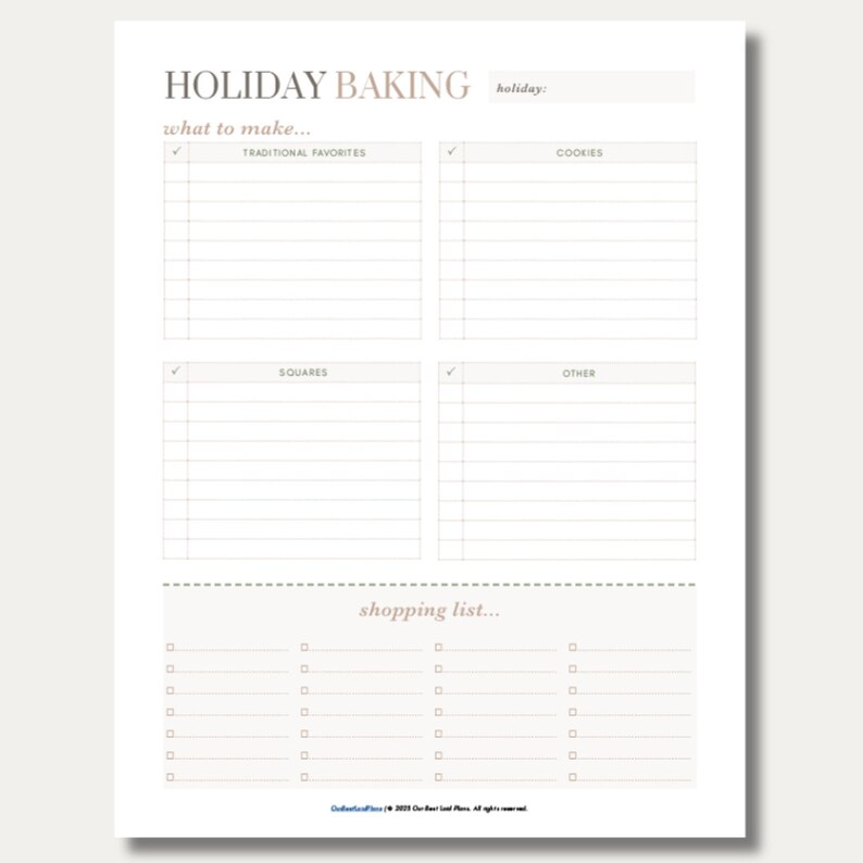 Holiday Baking Planner Printable, Holiday Baking Tracker Planner PDF, Christmas Baking Planner ...