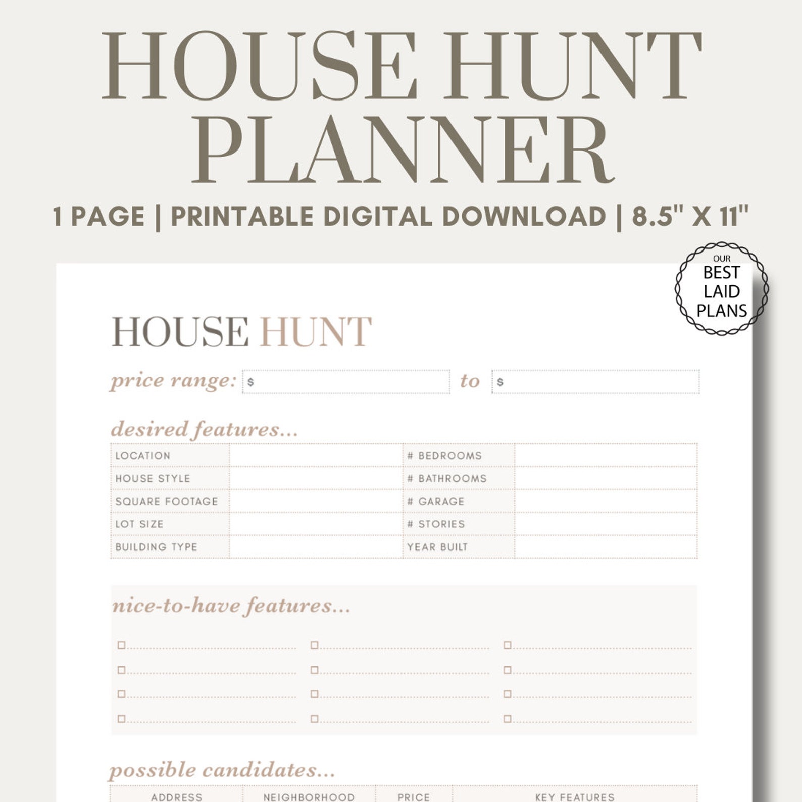 House Hunting Checklist Planner Printable PDF, House Hunt Scorecard ...