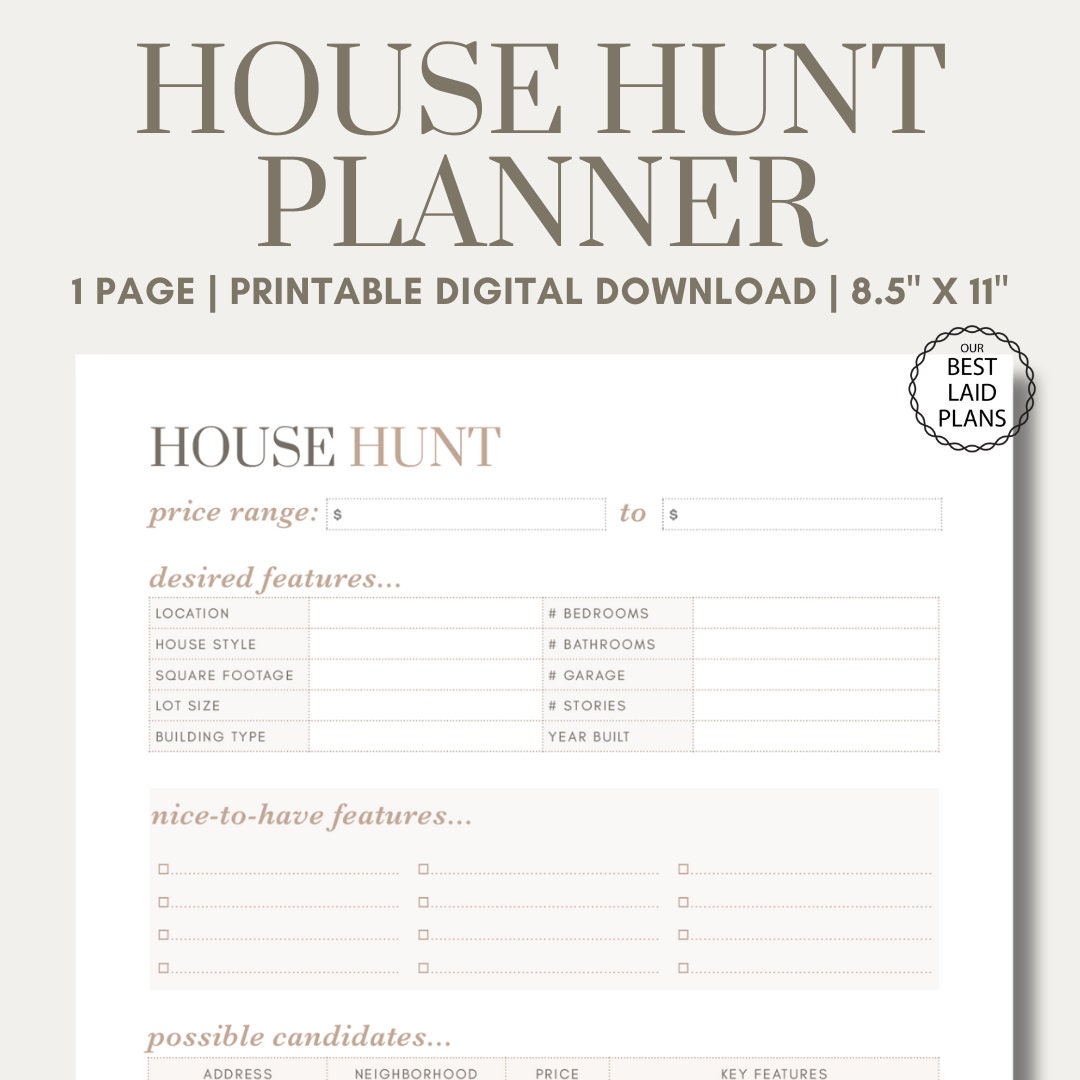 House Hunting Checklist Planner Printable PDF, House Hunt Scorecard ...