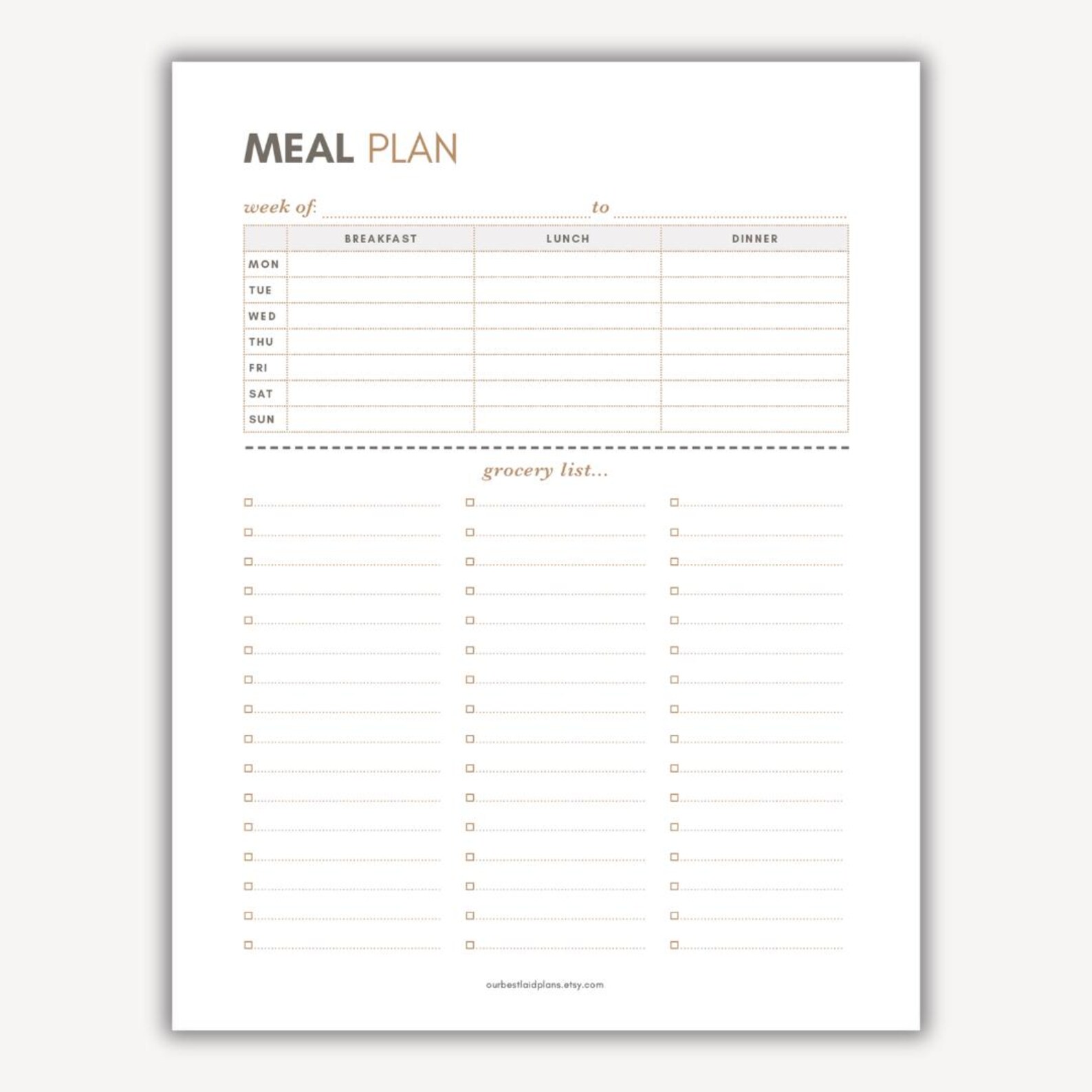 7 Day Family Meal Plan, Printable Weekly Food Planner, Weekly Family ...
