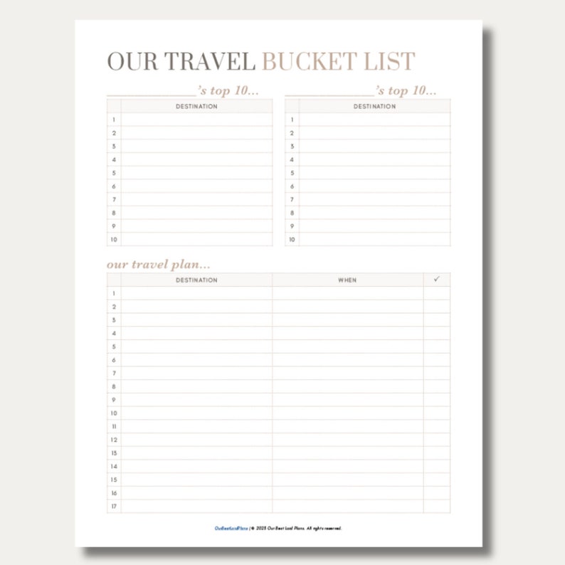 Our Travel Bucket List Planner Printable Travel Planner Trip Wish List ...