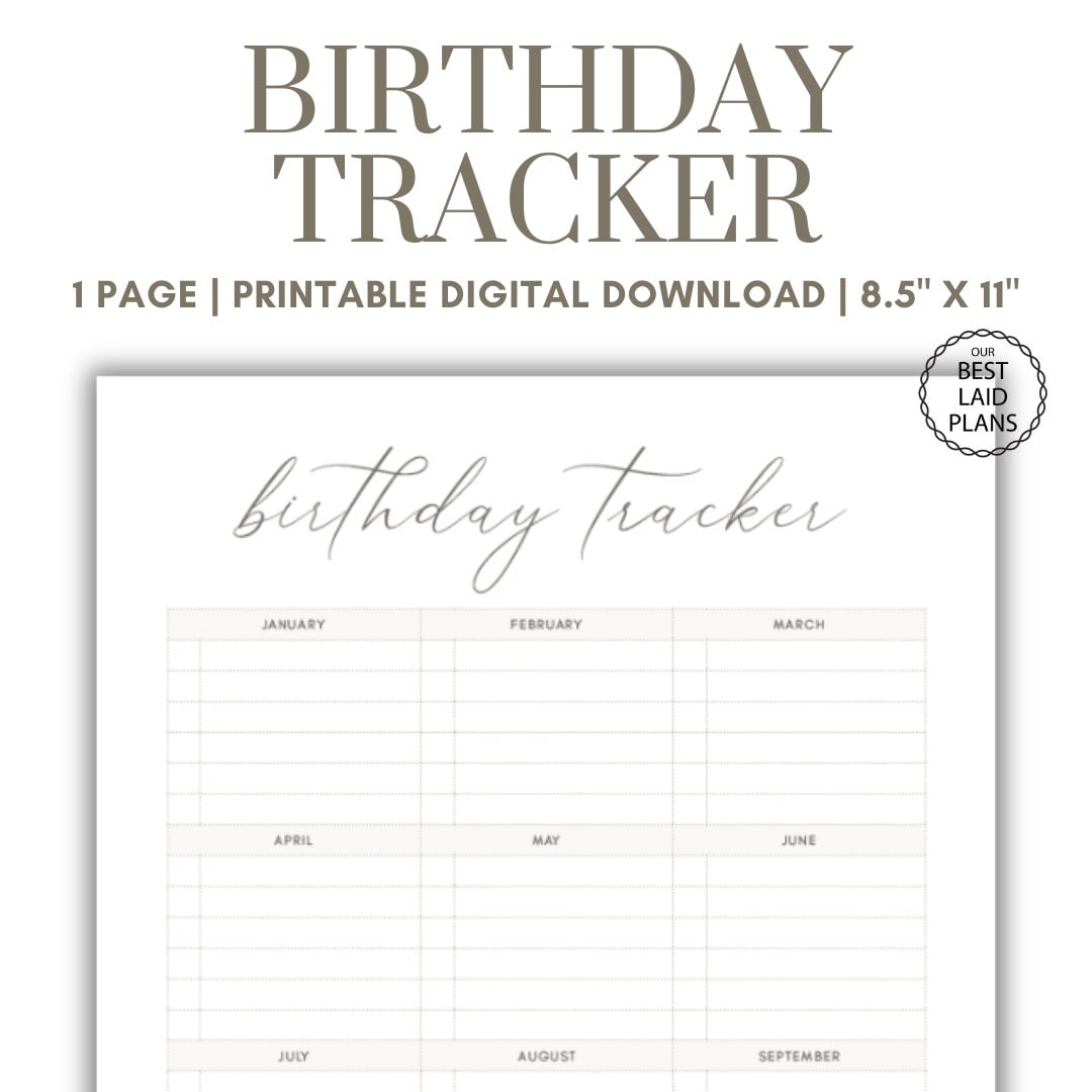Birthday Tracker PDF Printable, Family Birthday Reminder Calendar ...