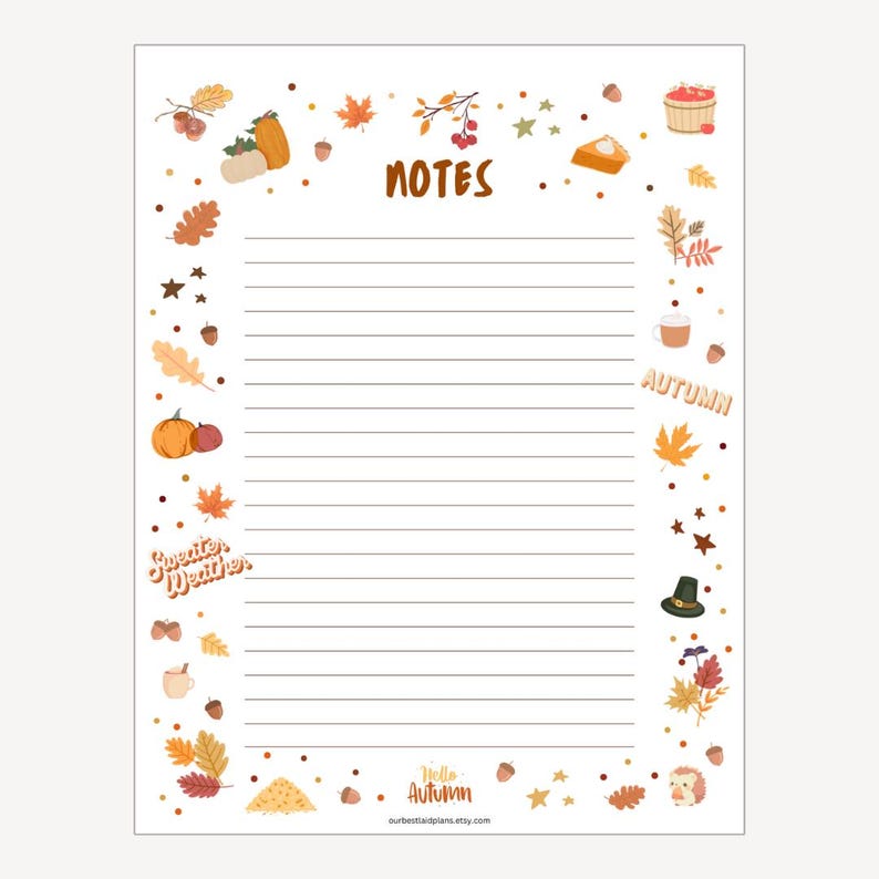 Fall Notes Notepad Page Printable PDF Cute Fall Notes Cute Notepads ...
