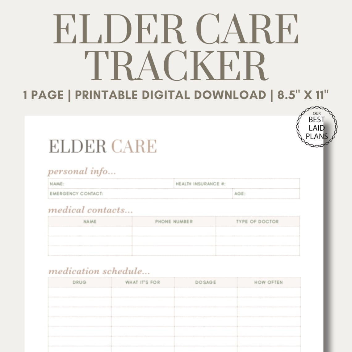 Elder Care Planner Printable PDF, Senior Care Planner, Senior Care ...