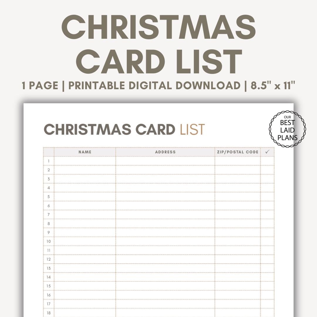 Christmas Card List Printable PDF, Christmas Planner, Christmas Card ...
