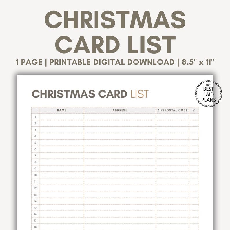 Christmas Card List Printable PDF, Christmas Planner, Christmas Card ...