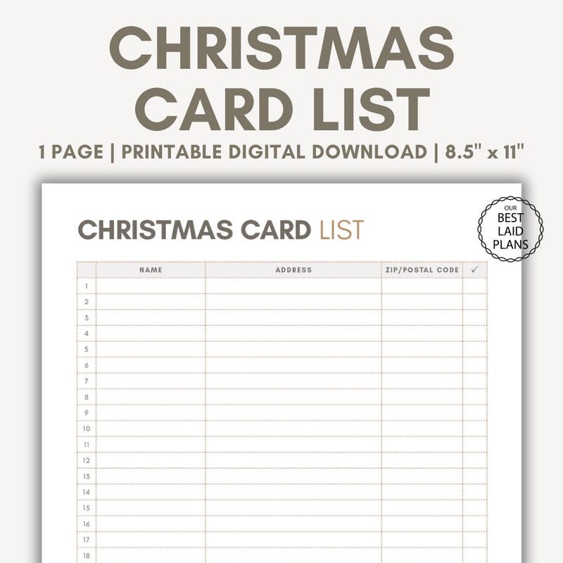 Xmas Card List 2025 - Etsy