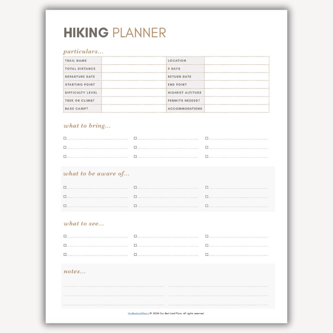 Hiking Planner Printable PDF Digital Hiking Plan Trail Planner Hiking Trip Planner Hiking Route ...