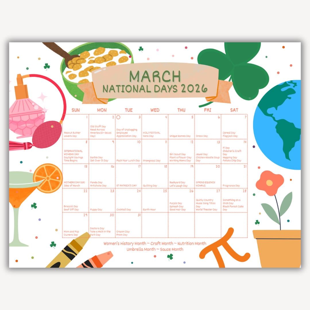 March National Days Calendar, National Day Holidays in March, Calendar ...