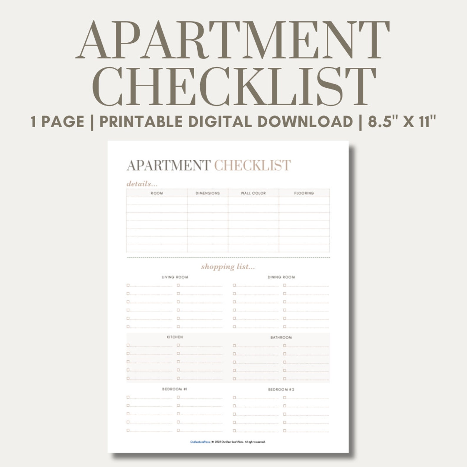 Apartment Checklist Printable PDF, Apartment Planner, Apartment to Do ...