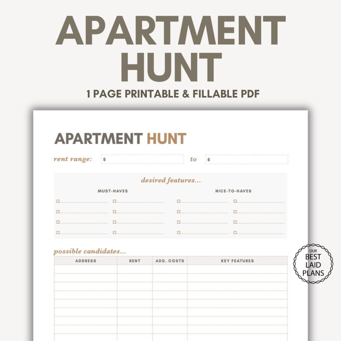 Apartment Hunt Planner Page Apartment Tracker Apt Hunting List Rental ...