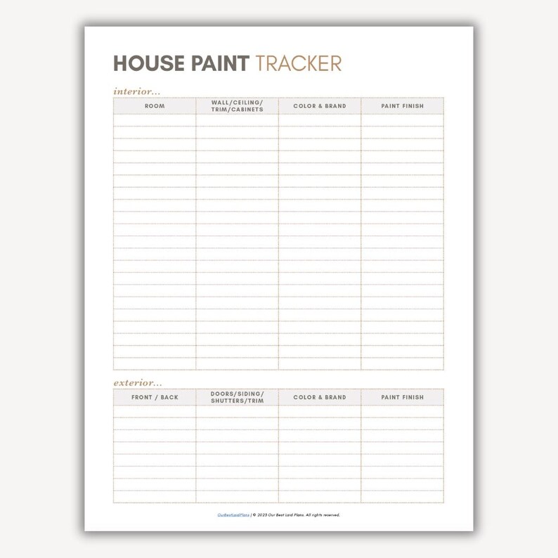 House Paint Tracker Printable PDF Google Docs Planner House Maintenance ...