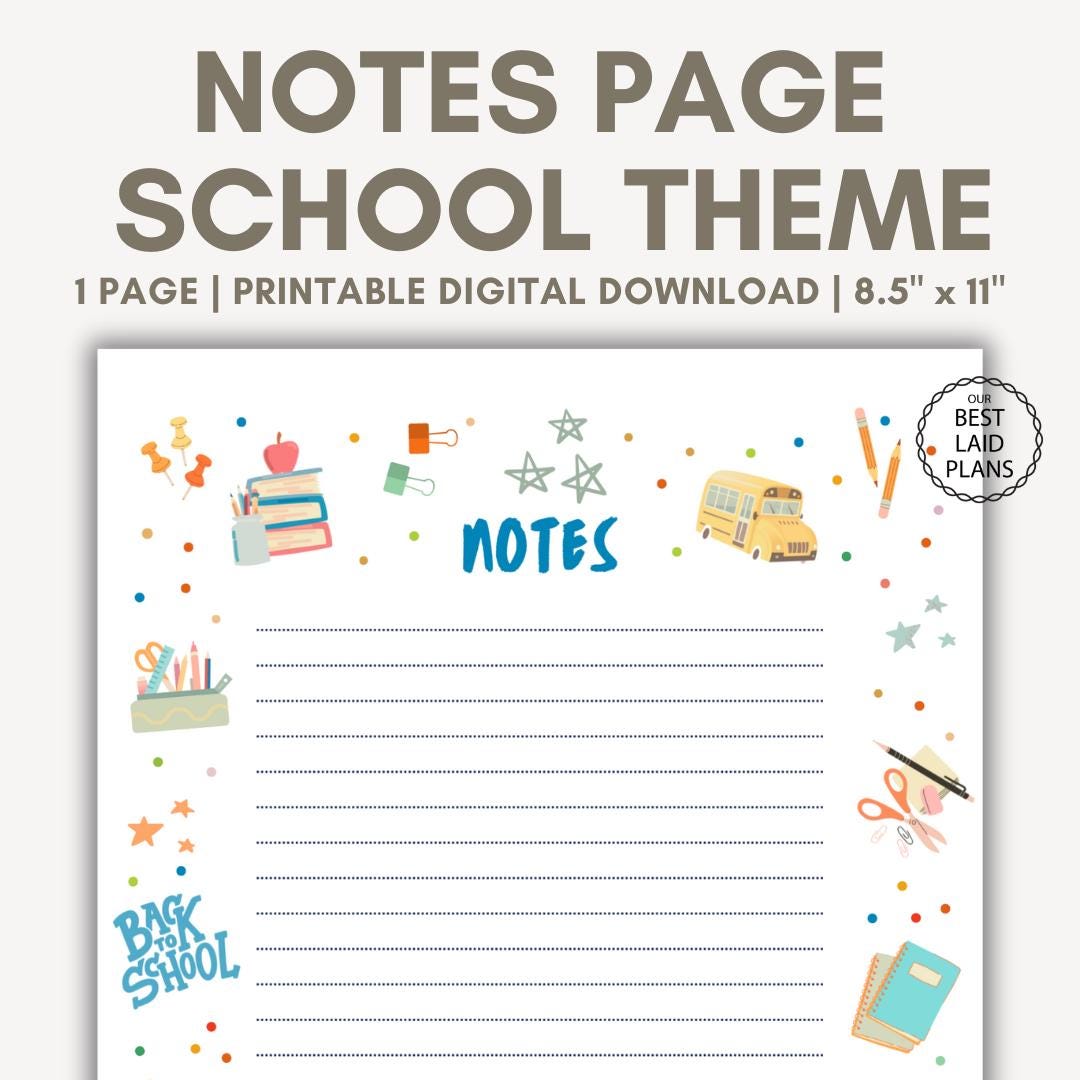 Back to School Note Page Printable, Back to School Printable, Teacher ...