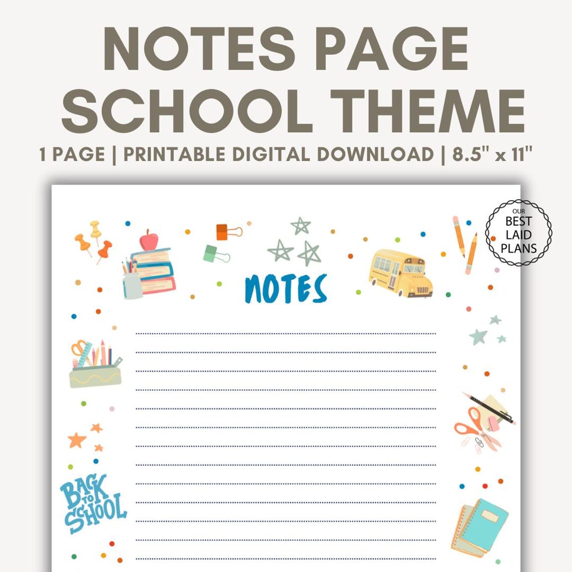 Back to School Note Page Printable, Back to School Printable, Teacher ...