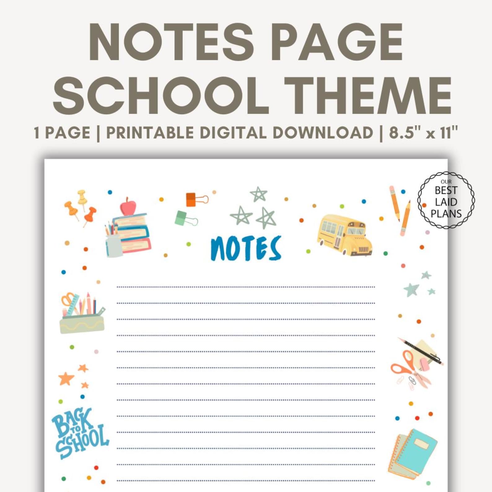 Back to School Note Page Printable, Back to School Printable, Teacher ...