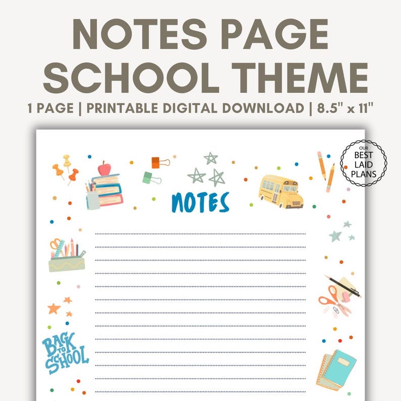 Back to School Note Page Printable, Back to School Printable, Teacher ...