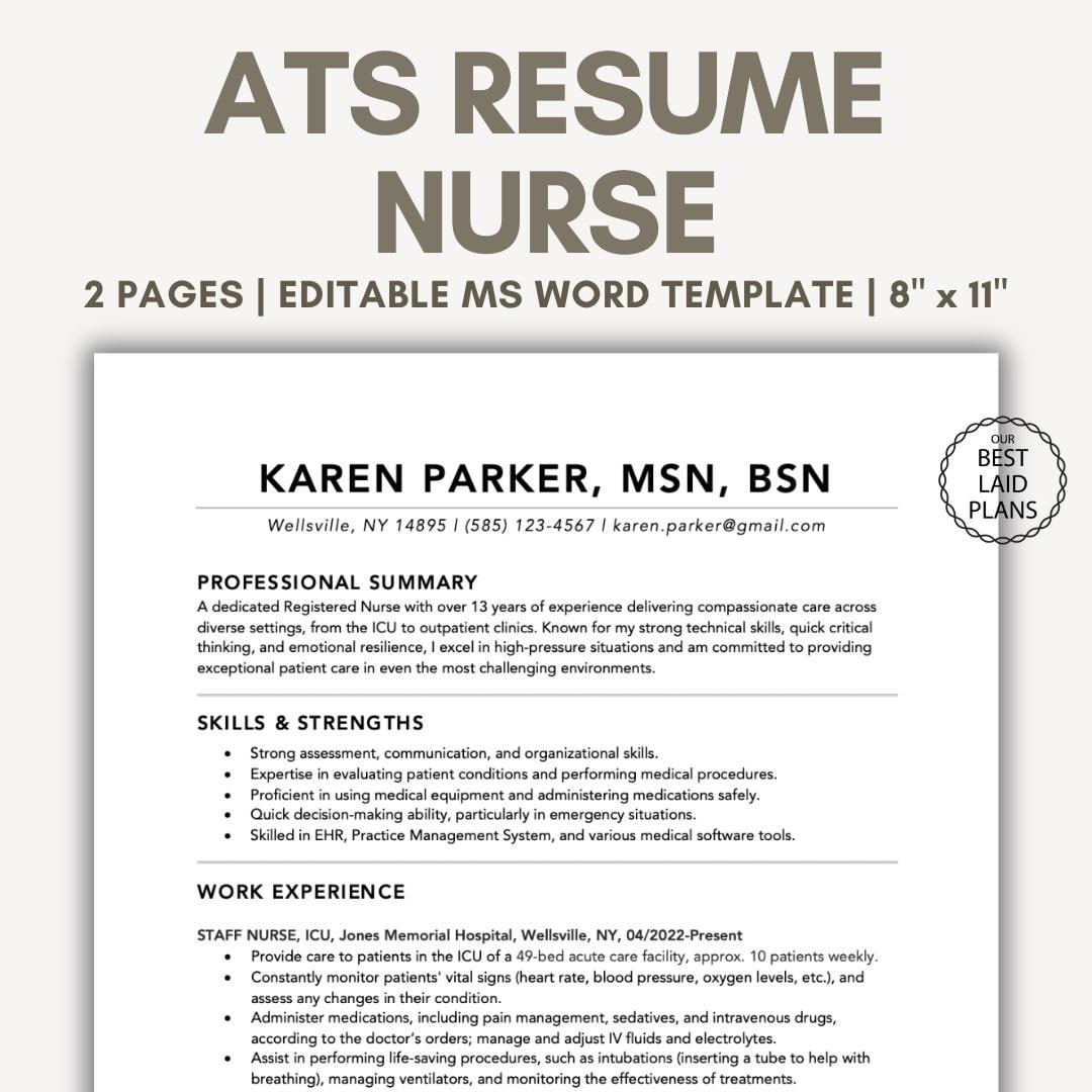 ATS Resume Template Nurse, ATS Resume Template Nursing, ATS Resume ...