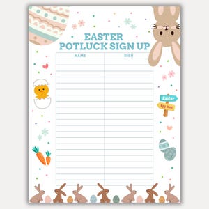 Easter Potluck Sign up Sheet Printable, Easter Dinner Sign up Sheet ...