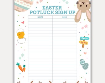 Easter Potluck Sign up Sheet Printable, Easter Dinner Sign up Sheet ...