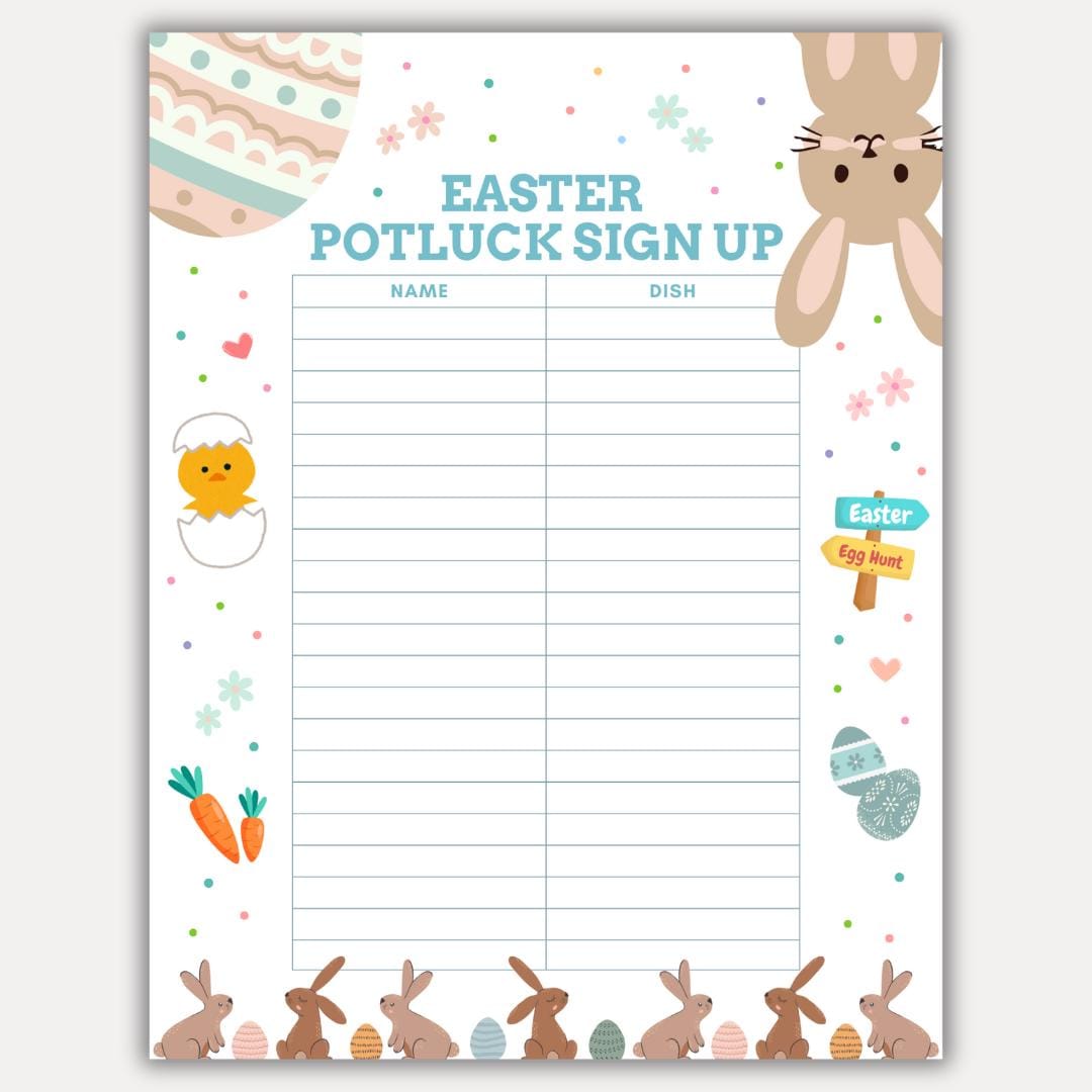 Easter Potluck Sign up Sheet Printable, Easter Dinner Sign up Sheet ...