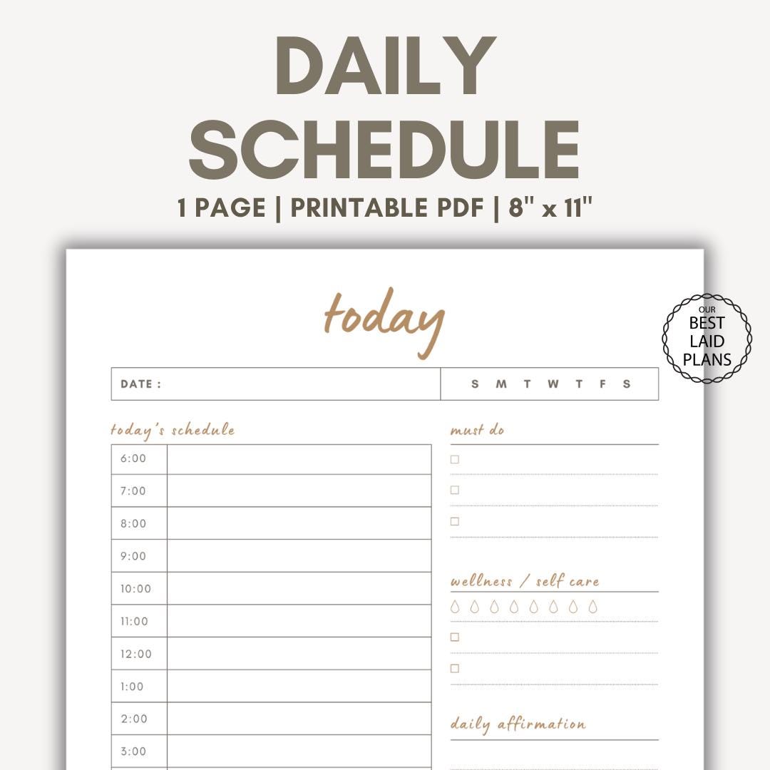 Daily Schedule Template Printable PDF Daily Schedule Template With Time ...