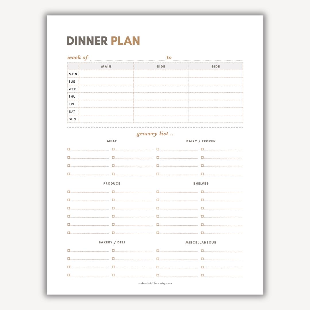 Weekly Dinner Ideas Planner Printable, Dinner Ideas Meal Plan With ...