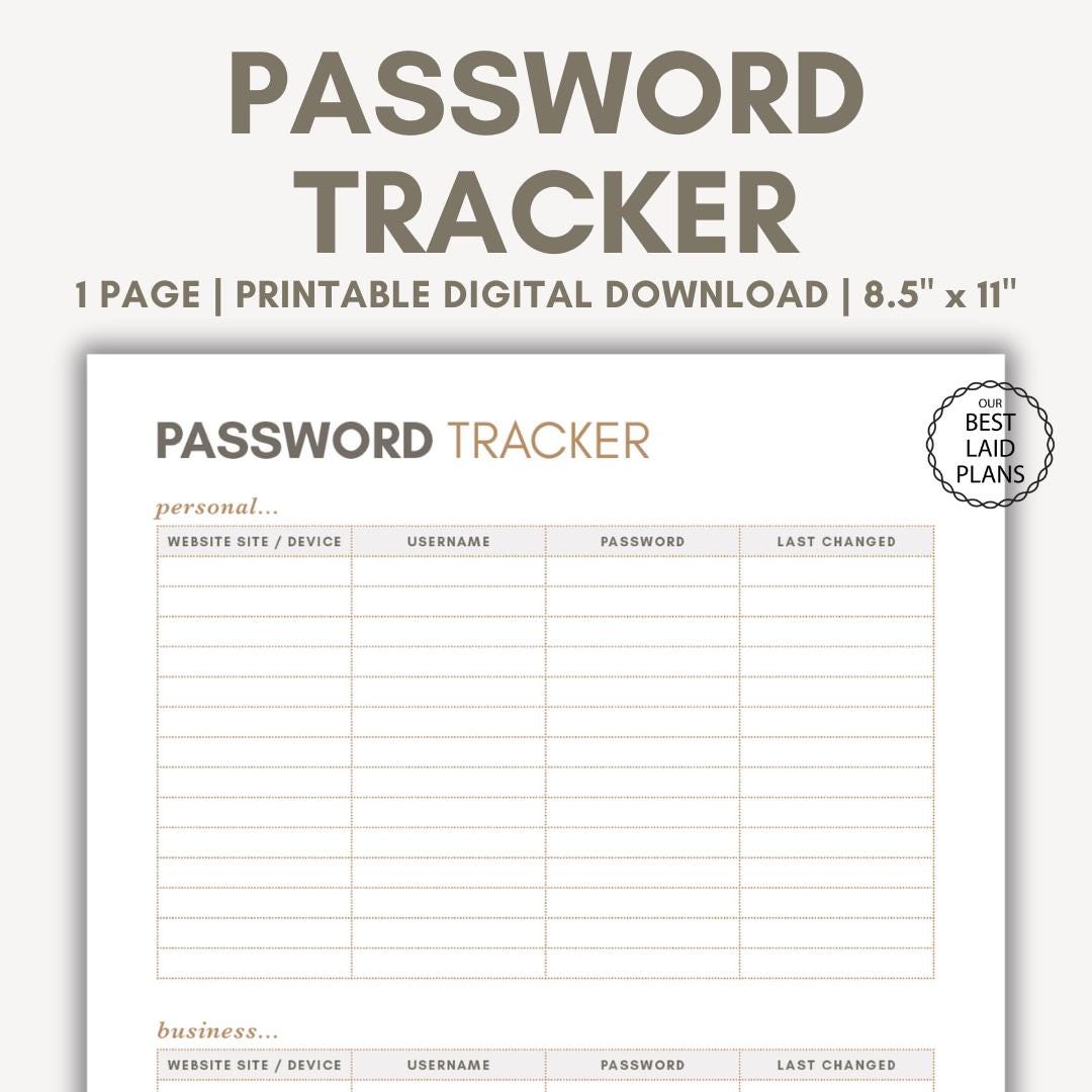 Password Tracker Printable Password Management Sheet Password Keeper ...