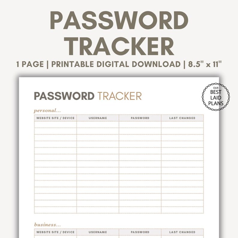 Password Tracker Printable Password Management Sheet Password Keeper ...
