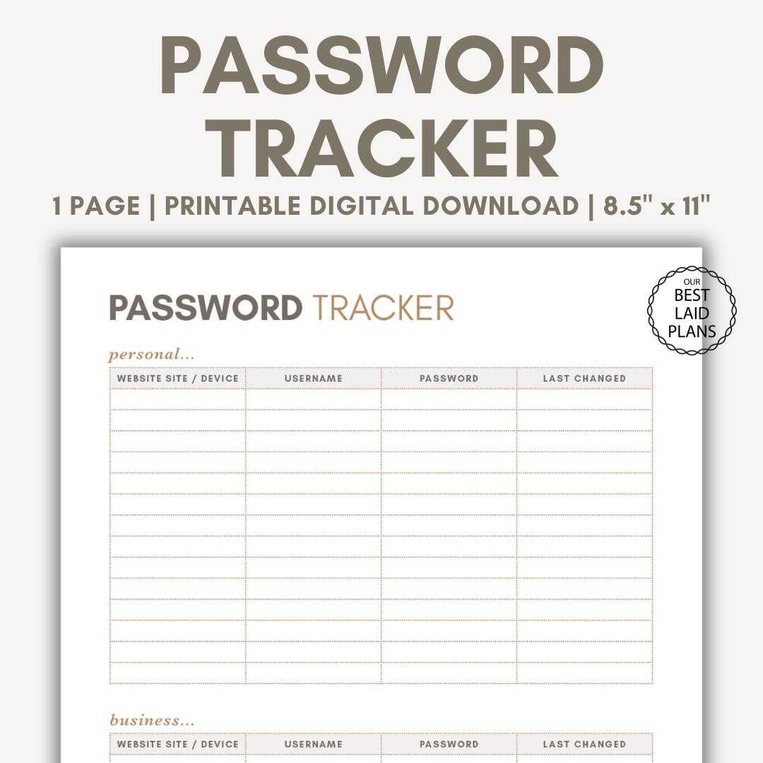 Password Tracker Printable Password Management Sheet Password Keeper ...
