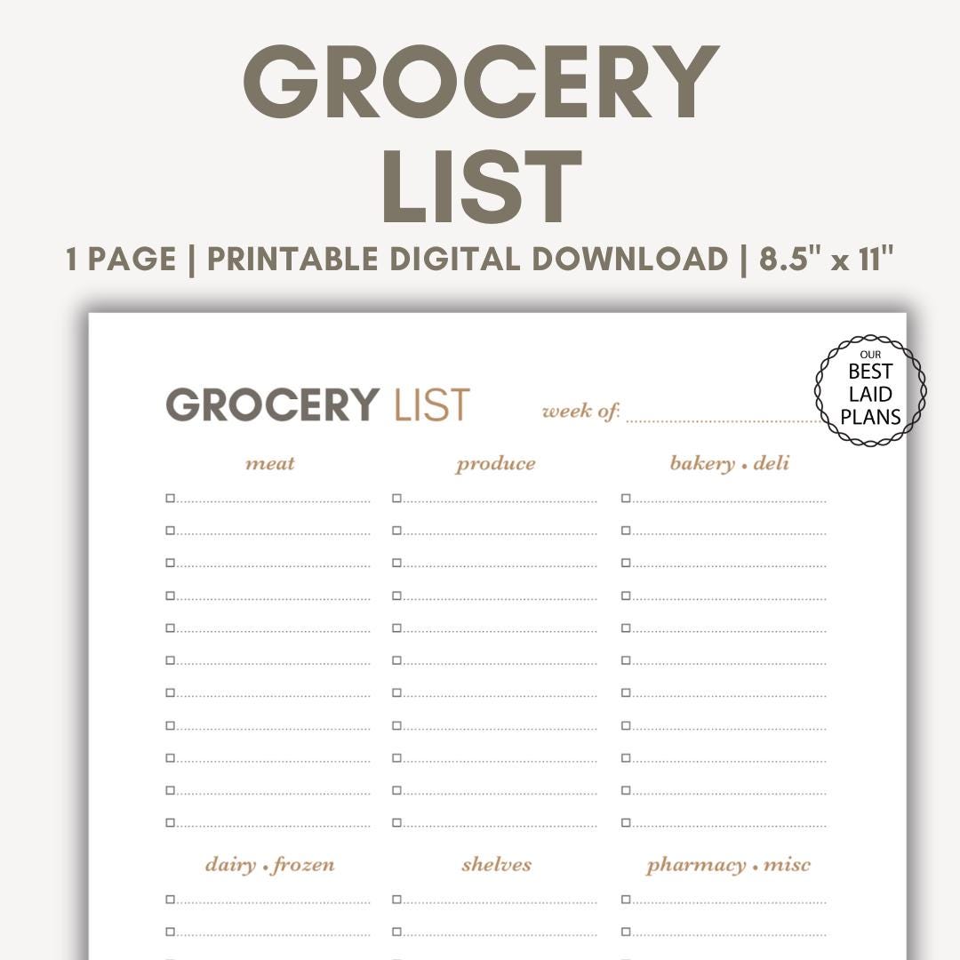 Grocery List Template Printable, Grocery Food Shop List, Grocery Store ...