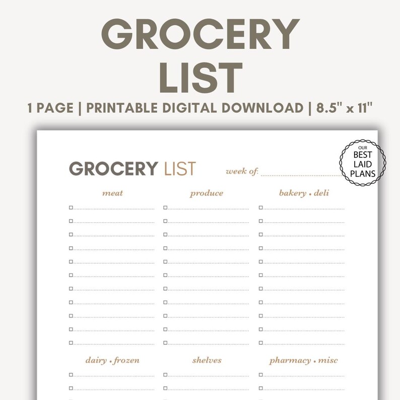 Grocery List Template Printable, Grocery Food Shop List, Grocery Store ...
