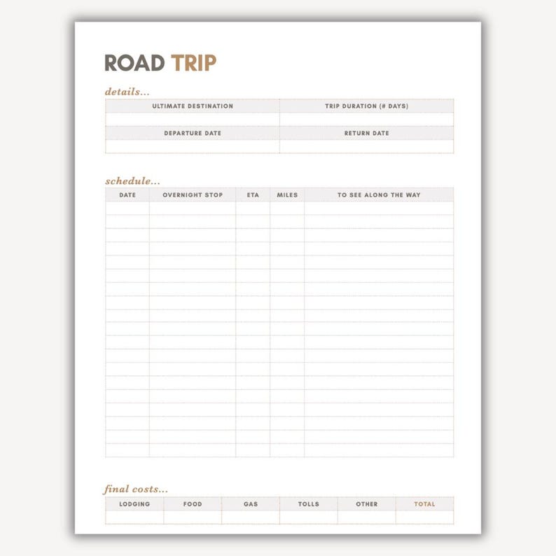 Road Trip Planner Printable PDF, Road Travel Planner Digital Download ...