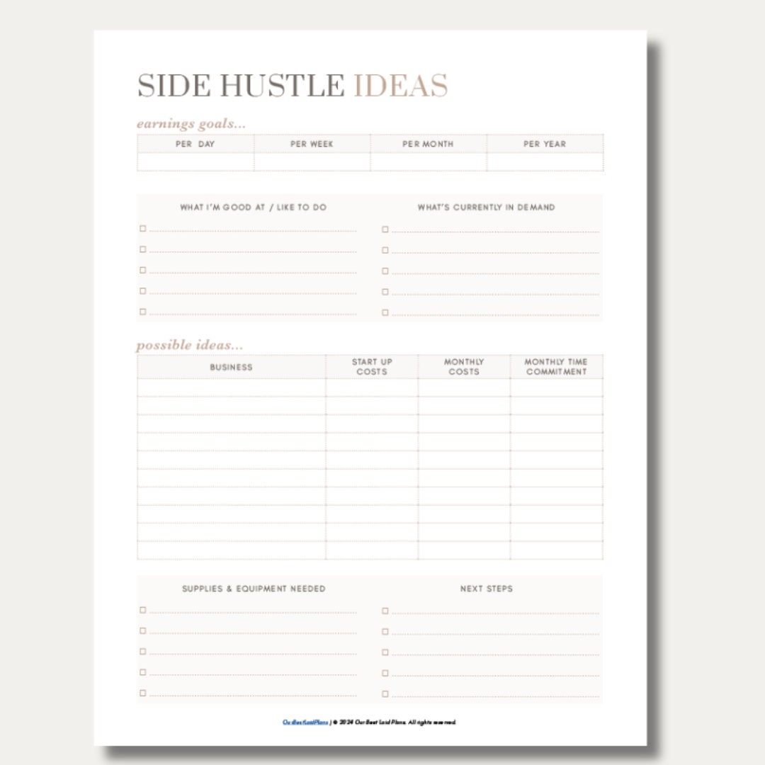 Side Hustle Planner Printable PDF, Side Hustle Ideas Digital Download ...