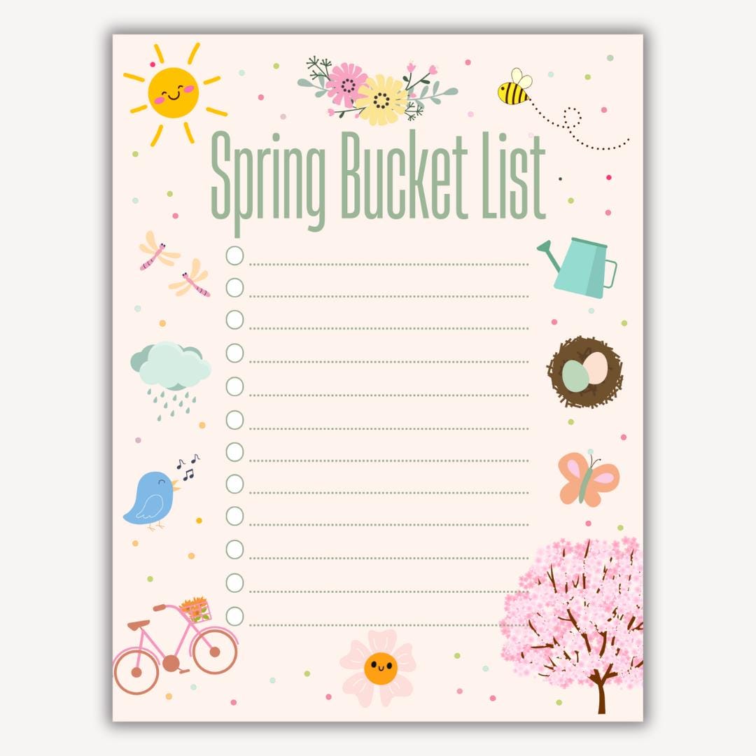 Our Spring Bucket List Printable Fillable PDF Template 2026 for Kids ...