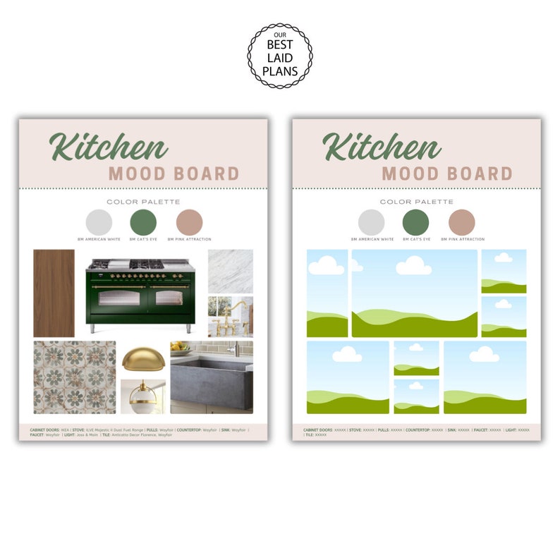 Kitchen Mood Board Template Canva, Editable Interior Design Mood Board ...