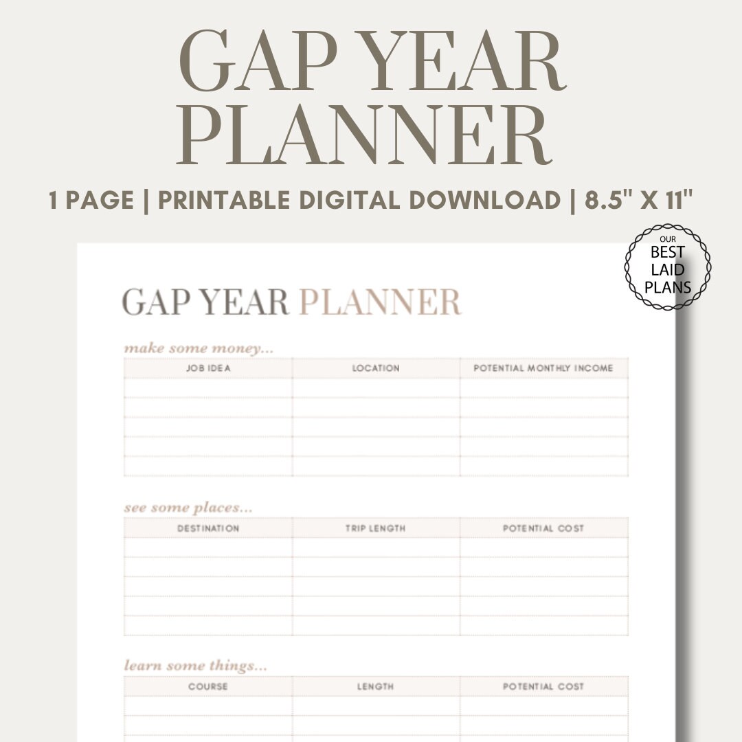 Gap Year Planner Printable PDF, Gap Year Ideas, Planning My Gap Year ...