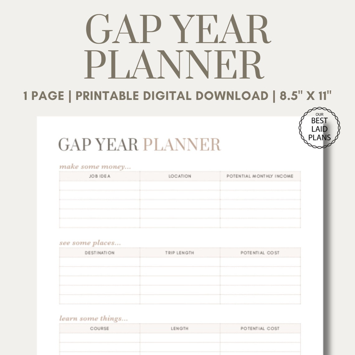 Gap Year Planner Printable PDF, Gap Year Ideas, Planning My Gap Year ...